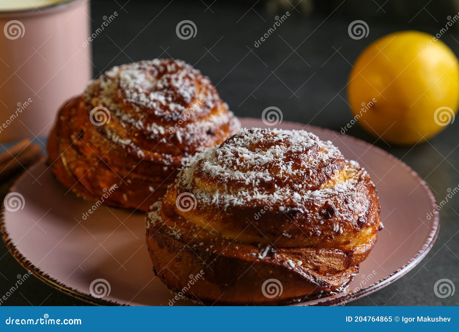 Cinnamon and Coconut Lemon Buns Stock Image - Image of yellow, grey ...