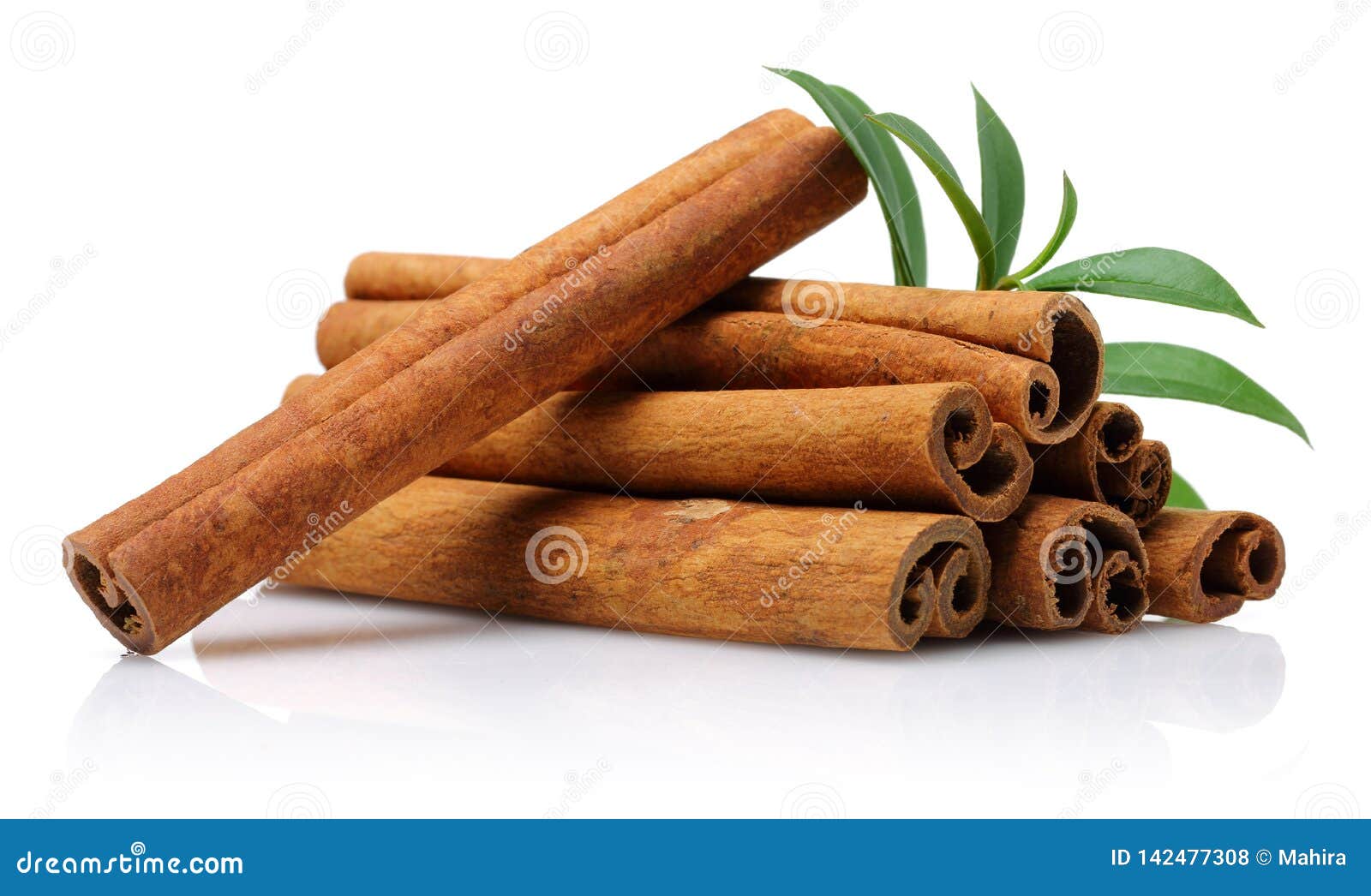 Cinnamon and Green Leaves Isolated on White Stock Photo - Image of ...