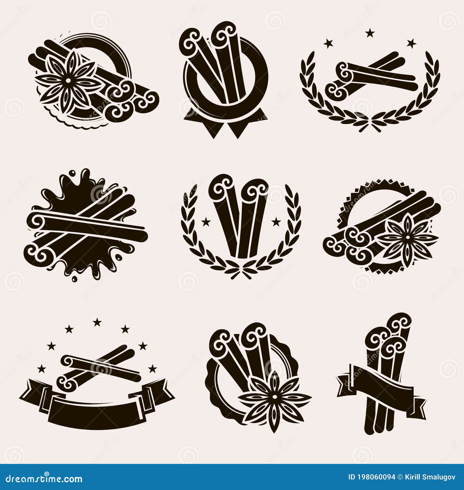 Cinnamon Labels and Elements Set. Collection Icon Cinnamon Stock Vector ...