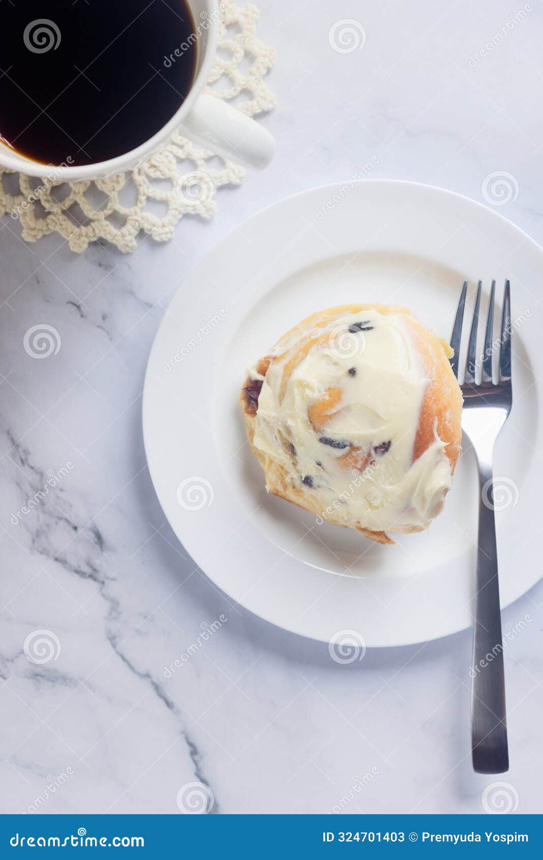 Cinnamon Mixed Fruit Slice Bun with Cream Cheese Frosting on White ...