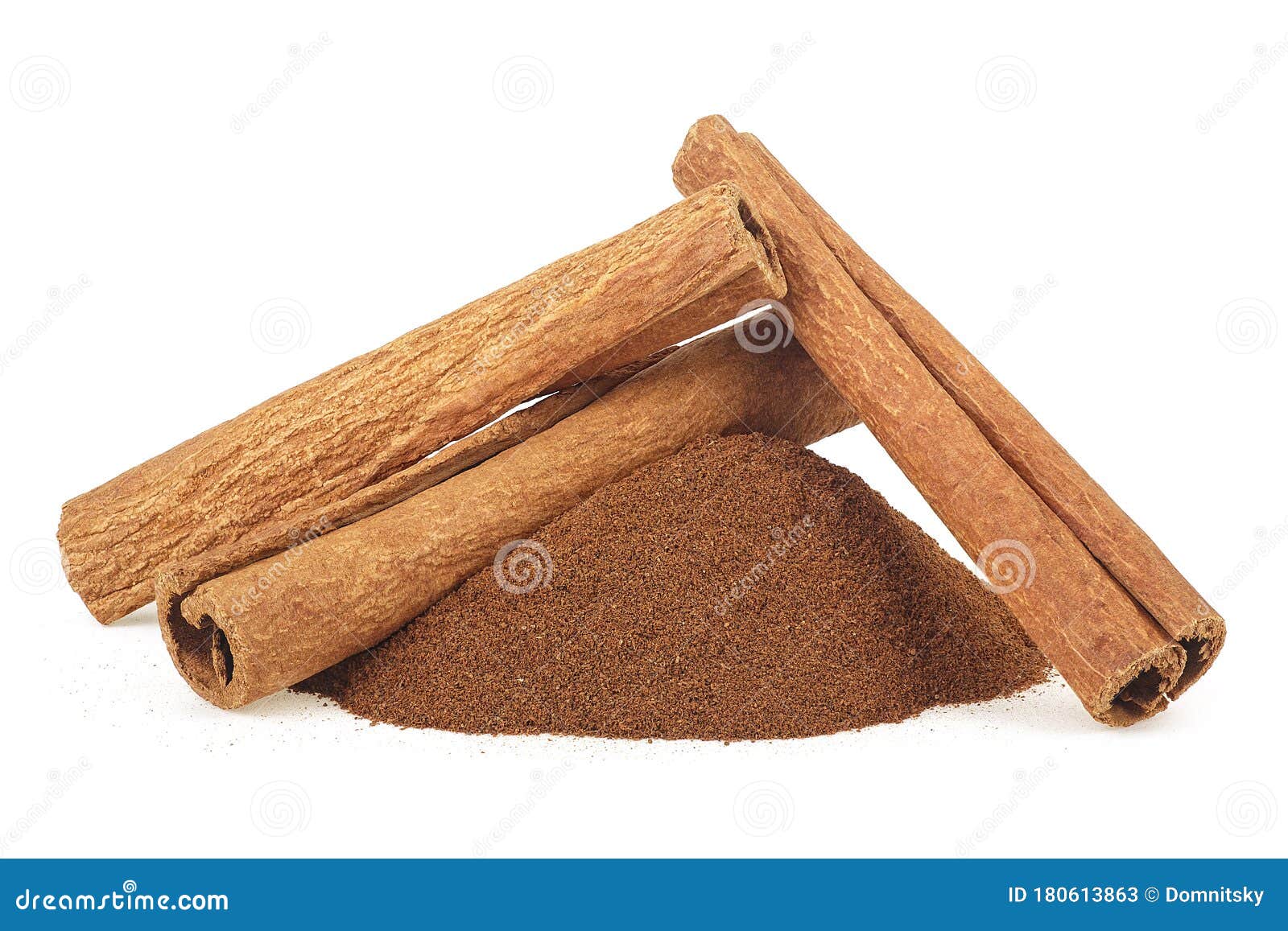 Cinnamon Powder and Cinnamon Sticks Stacked Isolated on White ...