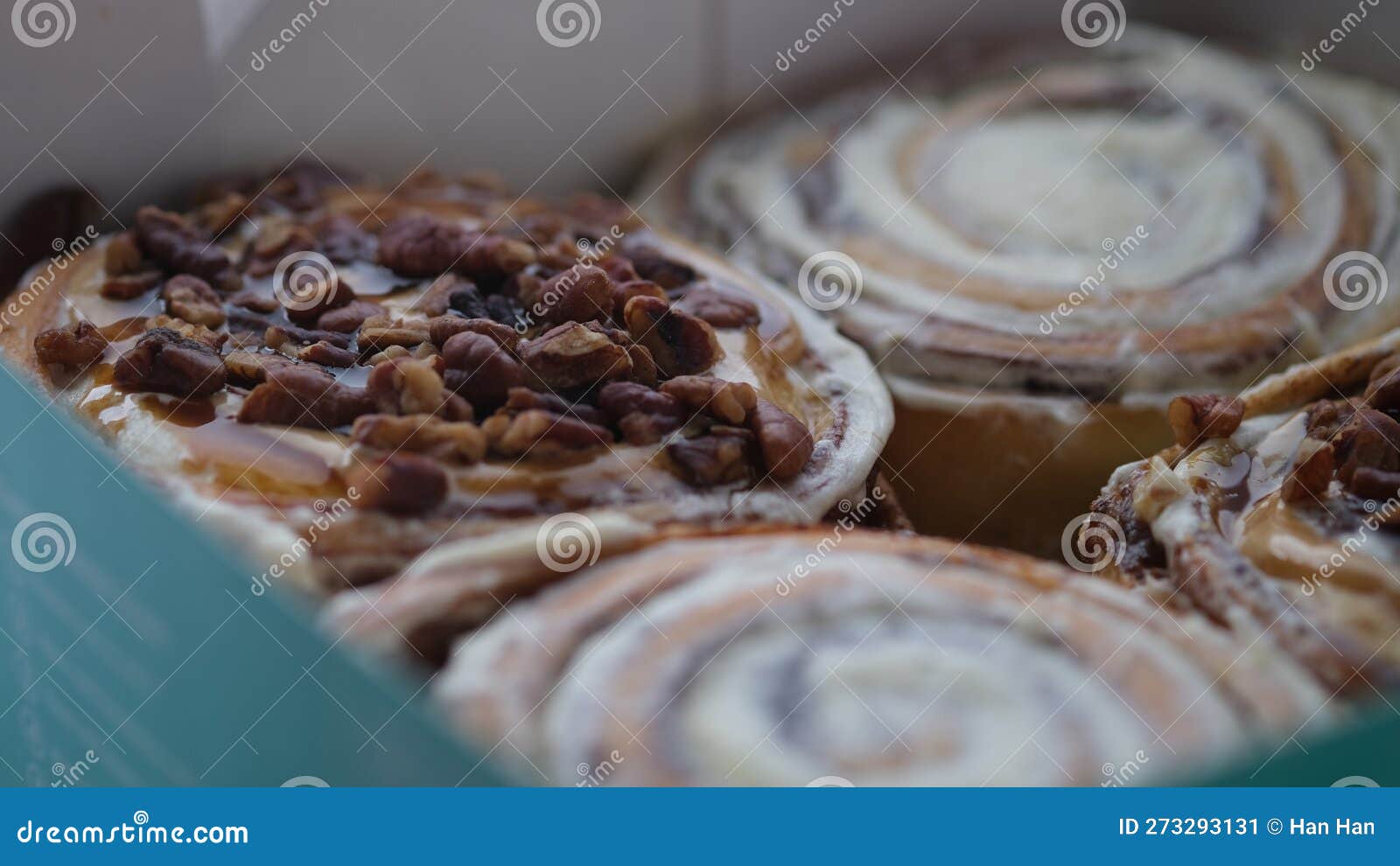 Cinnamon roll bun in a box stock image. Image of dessert - 273293131