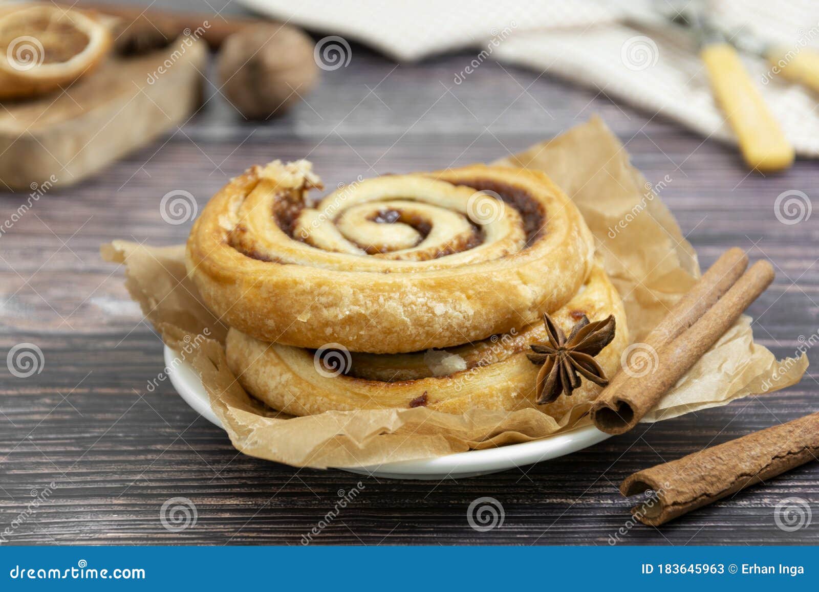 Cinnamon Roll Close Up, Danish Pastry, Sweet Pastry for Breakfast or ...