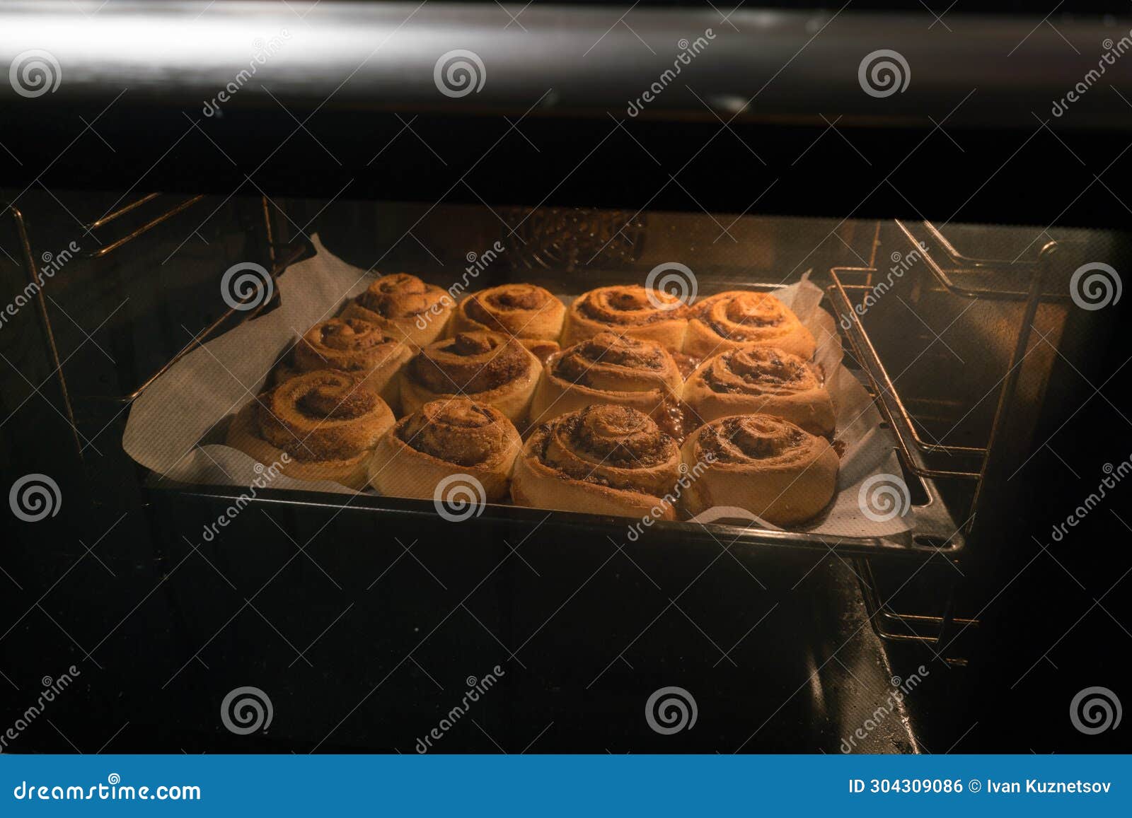 Cinnamon Rolls Buns Baking in the Oven Stock Photo - Image of healthy ...