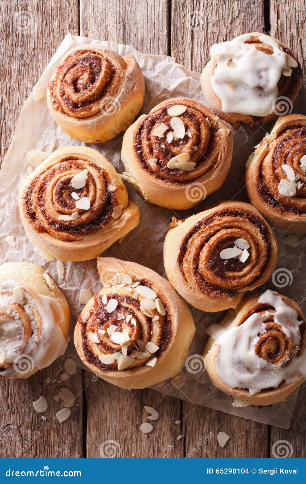 Cinnamon Rolls Close Up on the Table. Vertical Top View Stock Photo ...