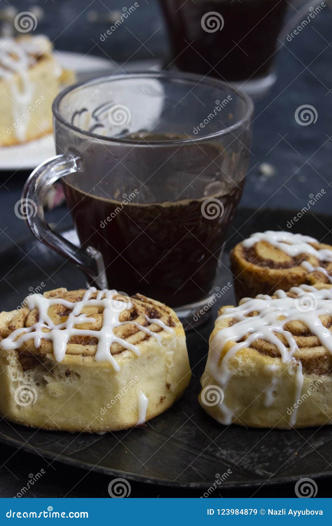 Cinnamon Rolls with the Cup of Coffee Stock Image - Image of closeup ...