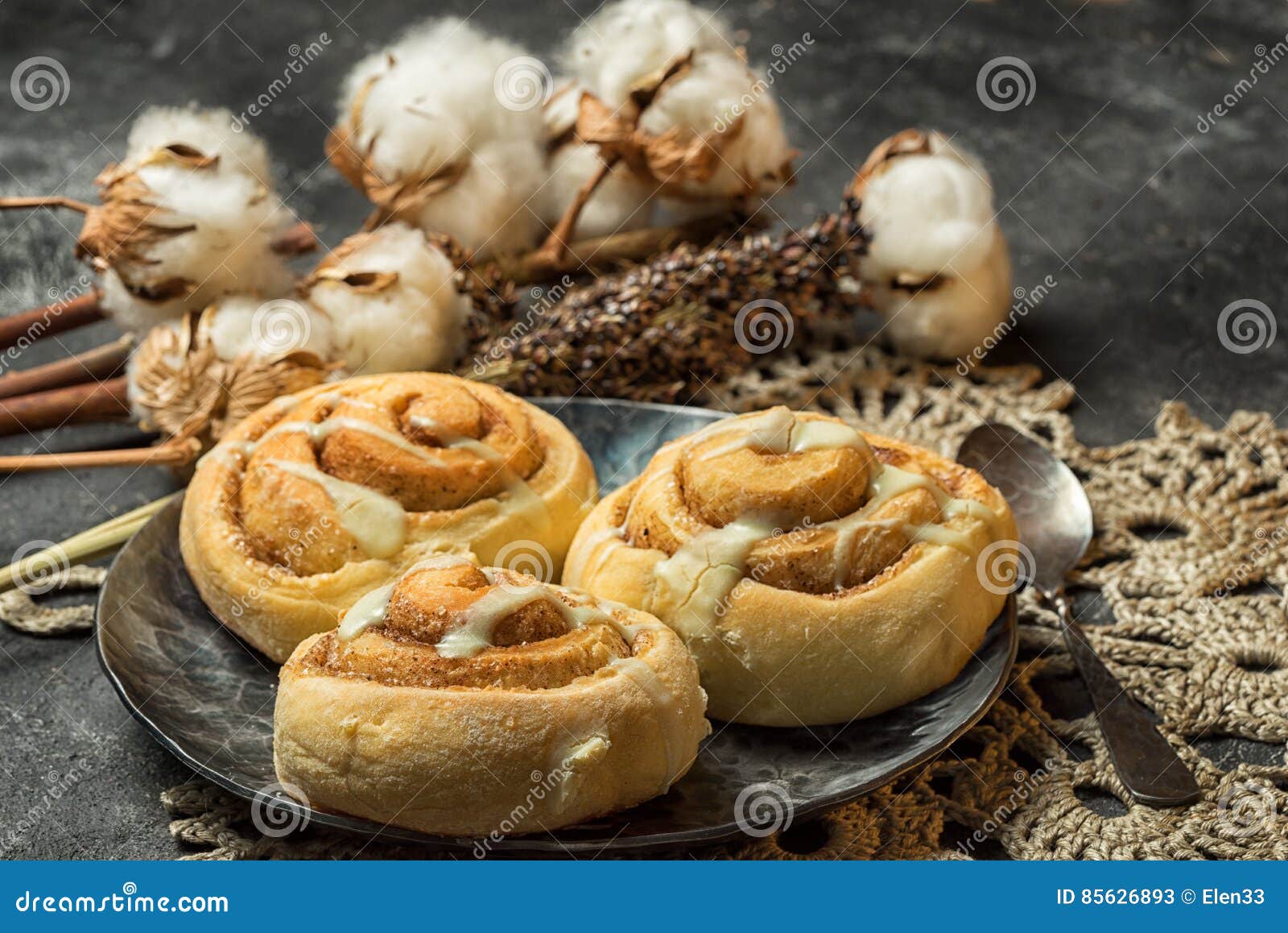 Cinnamon rolls stock image. Image of roll, iced, glaze - 85626893