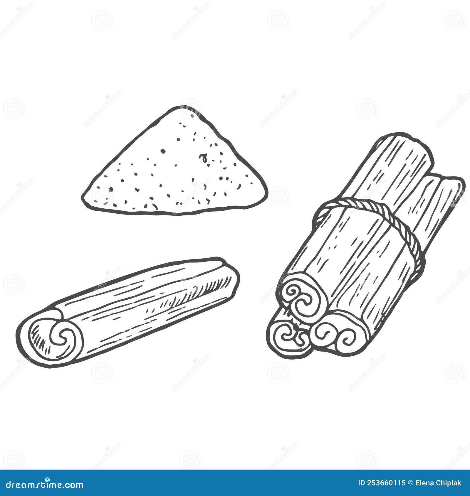 Cinnamon Set. Hand Drawn Spices in Sketchy Style Isolated on White ...