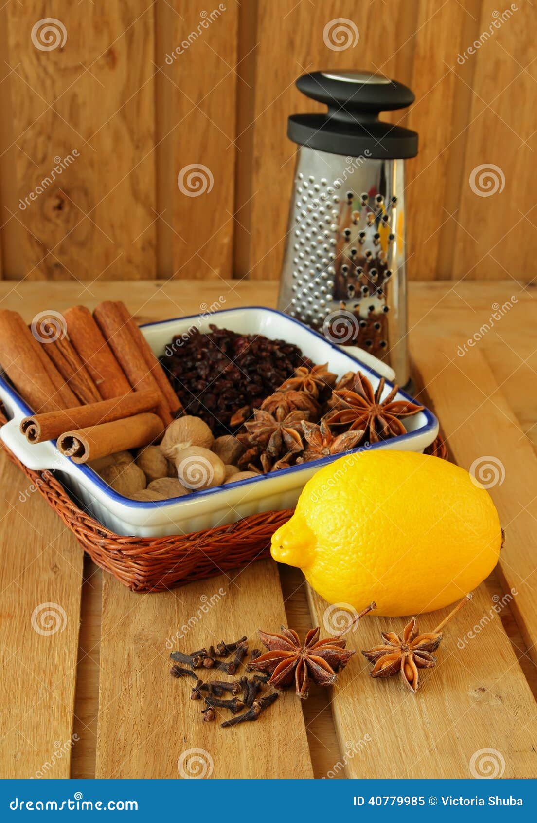 Cinnamon, Star Anise, Nutmeg and Lemon Stock Image - Image of yellow ...