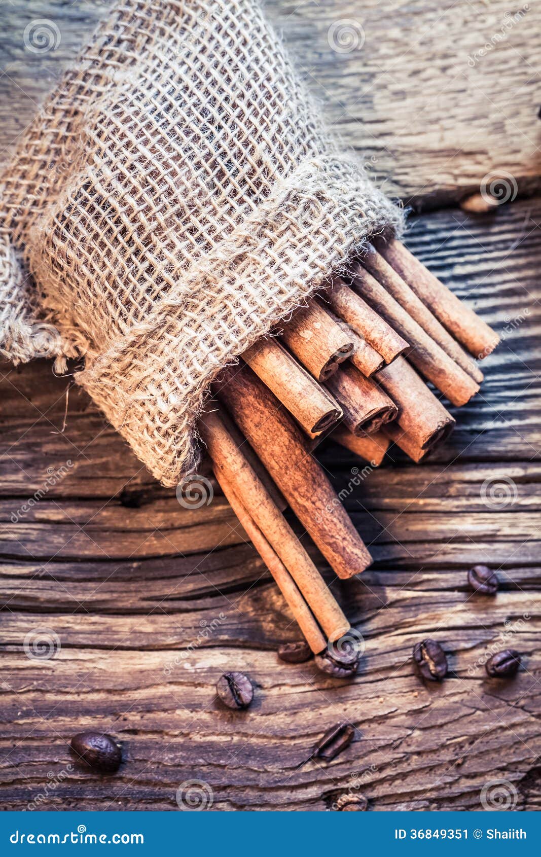 Cinnamon Sticks in a Burlap Sack on the Wooden Table Stock Image ...