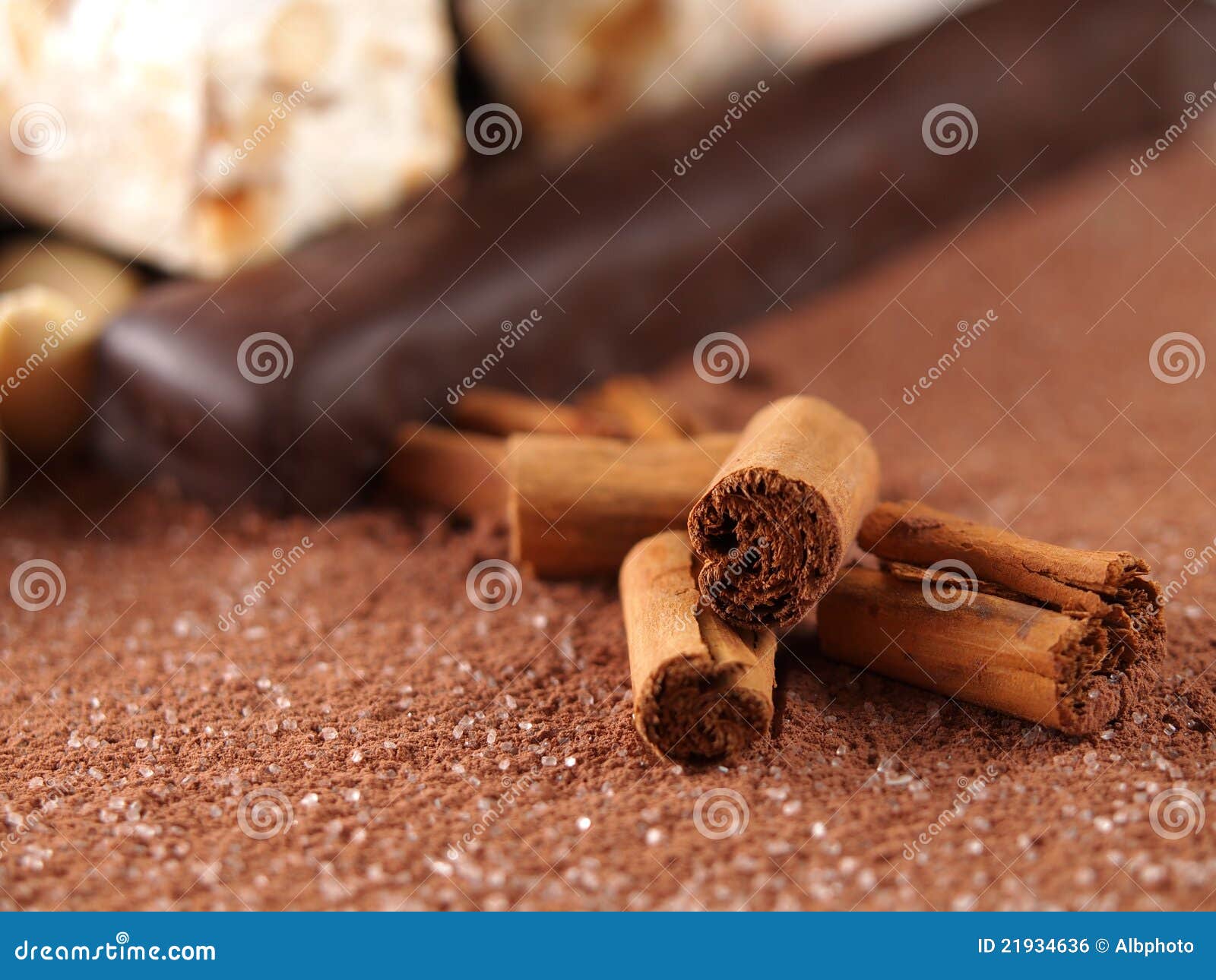 Cinnamon Sticks Over Cocoa Powder Stock Photo - Image of fruit, cocoa ...