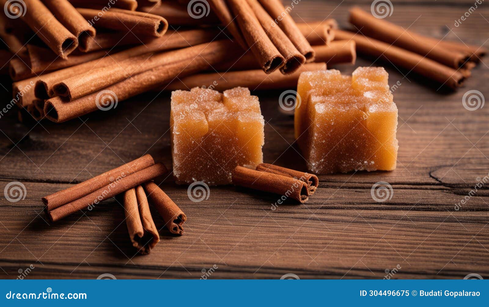 Cinnamon Sticks and Sugar Cubes on a Wooden Table Stock Illustration ...