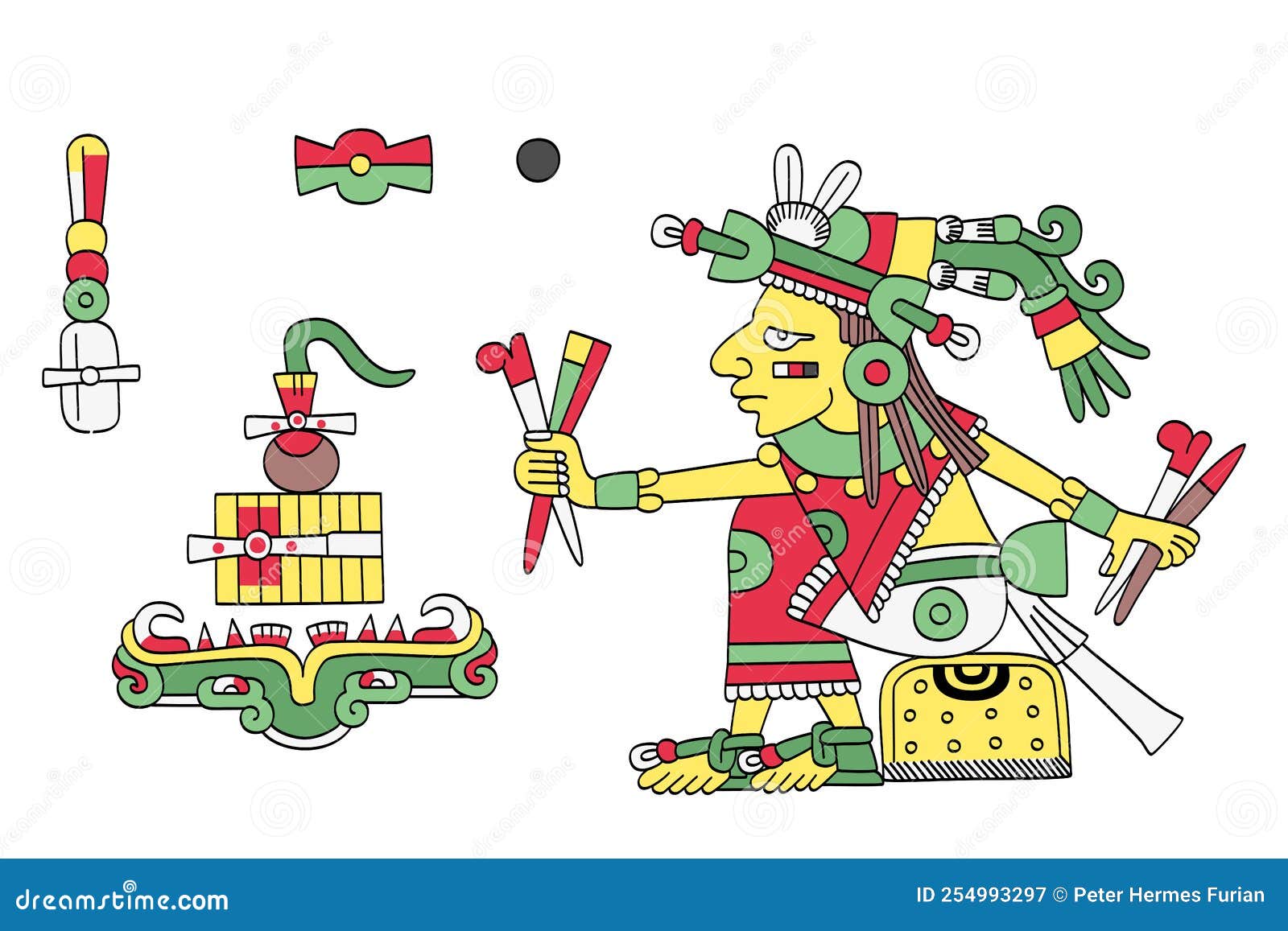 Cinteotl, Aztec God Of Maize, In Front Of The Realm Of The Dead Cartoon ...