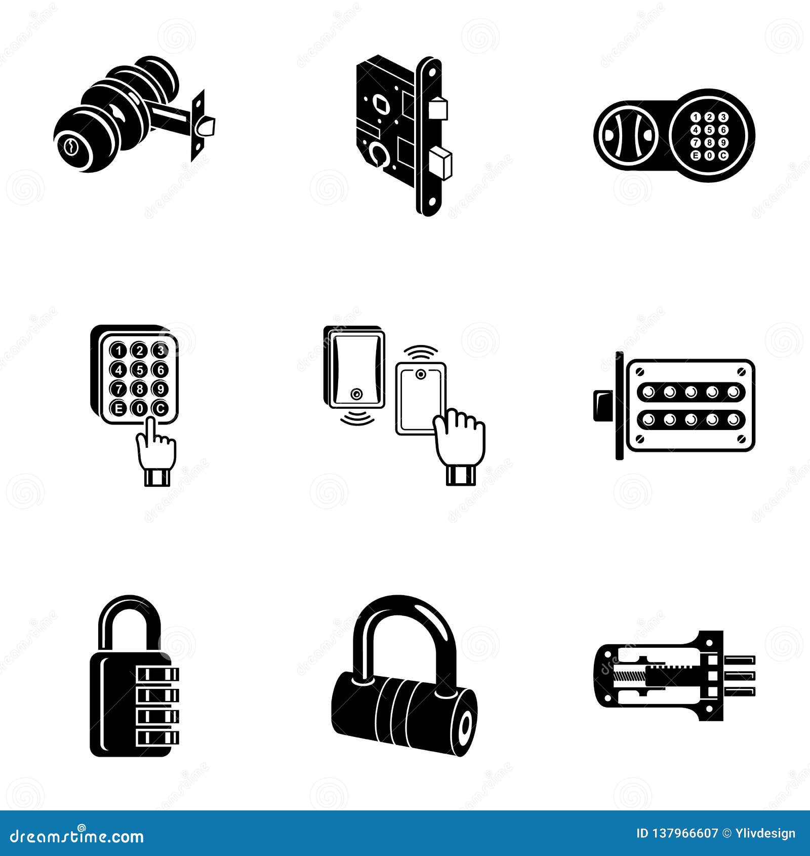Cipher Icons Set, Simple Style Stock Vector - Illustration of latch ...