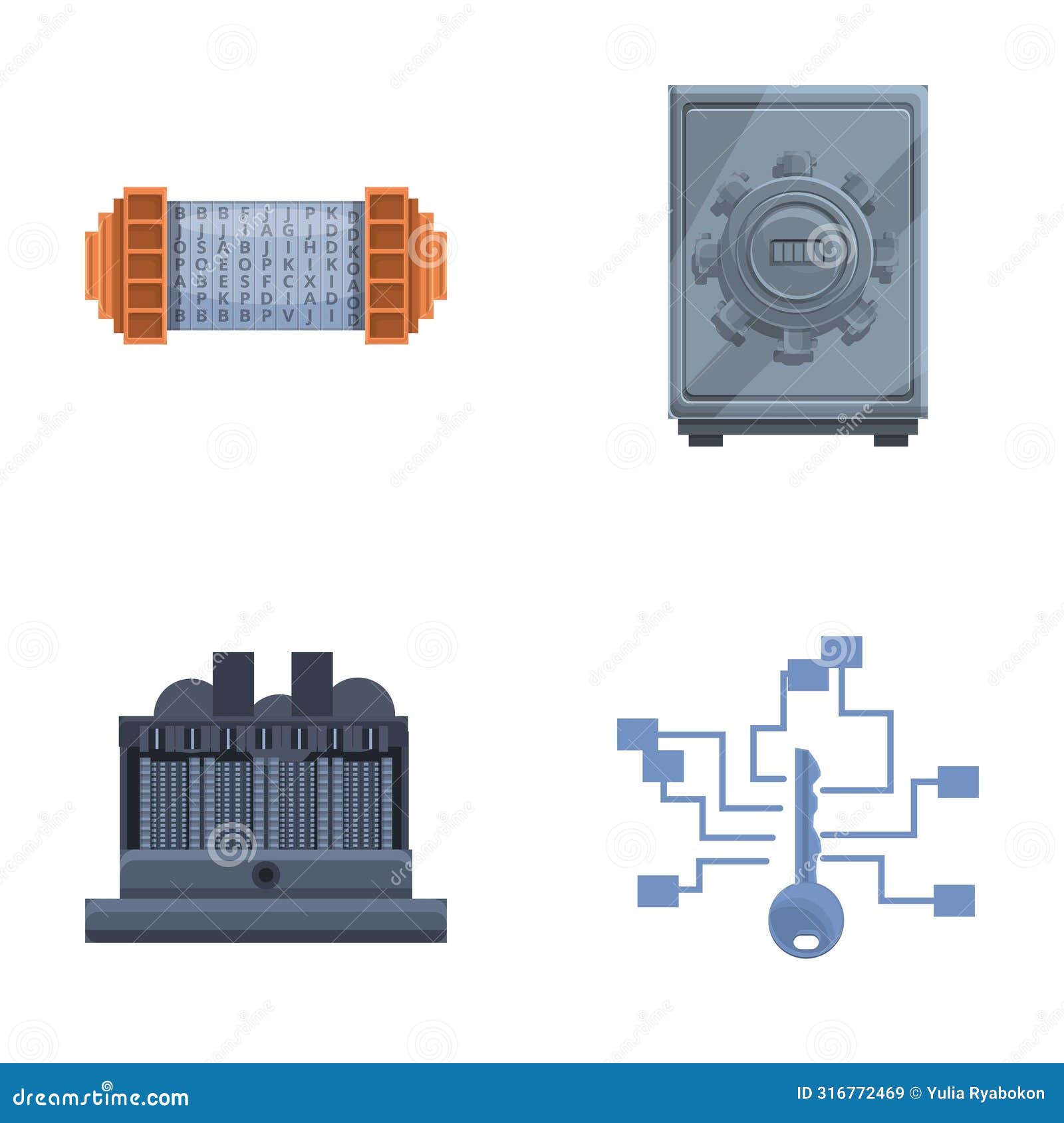 Cipher System Icons Set Cartoon Vector. Various Type of Encryption ...