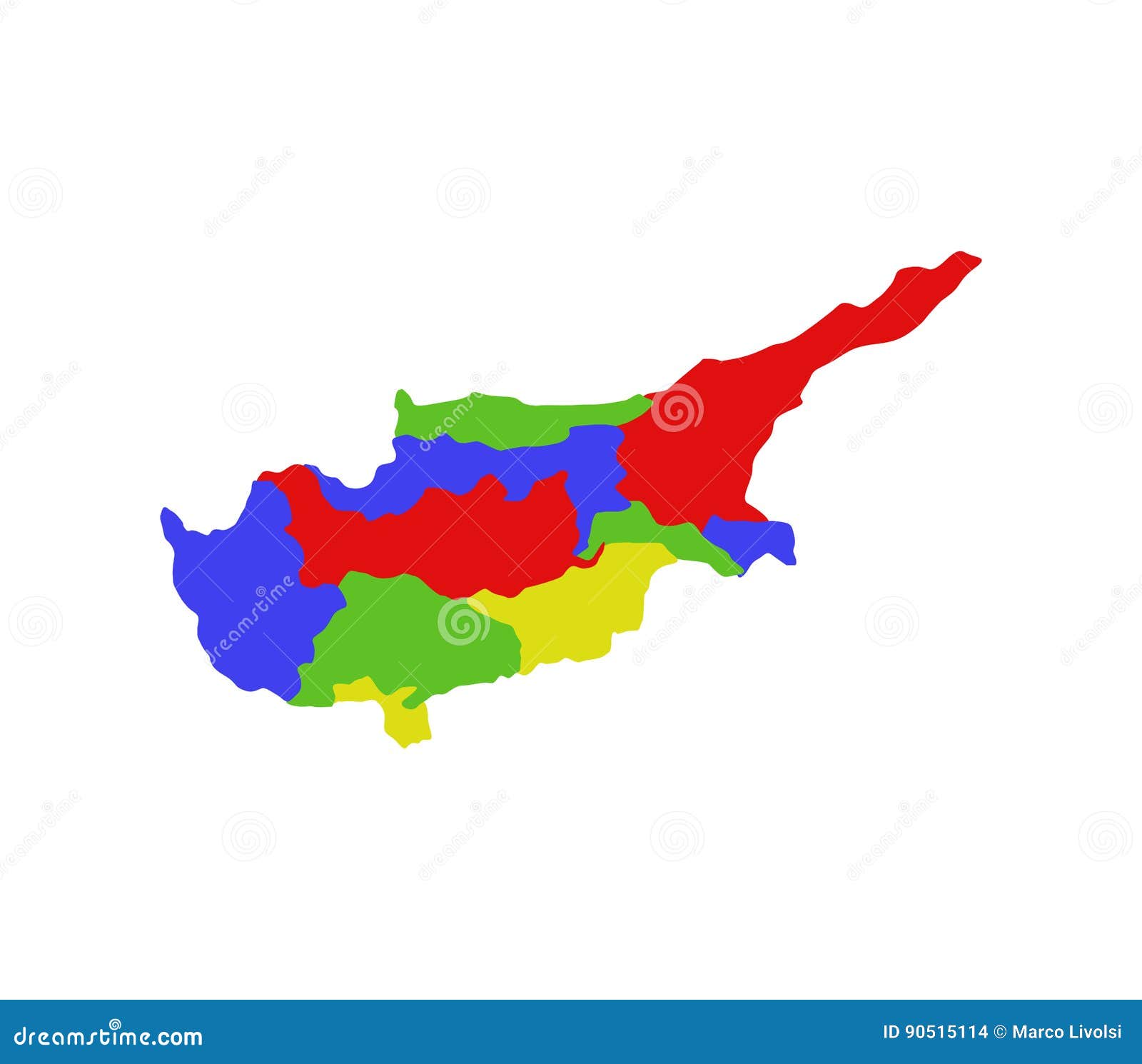 Cipro Illustrated Map with Regions Stock Illustration - Illustration of ...