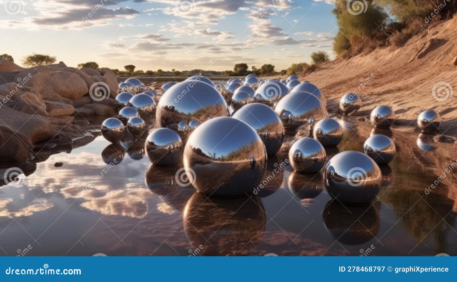 Circadian Reflections Mirrored Spheres Artwork Stock Illustration ...
