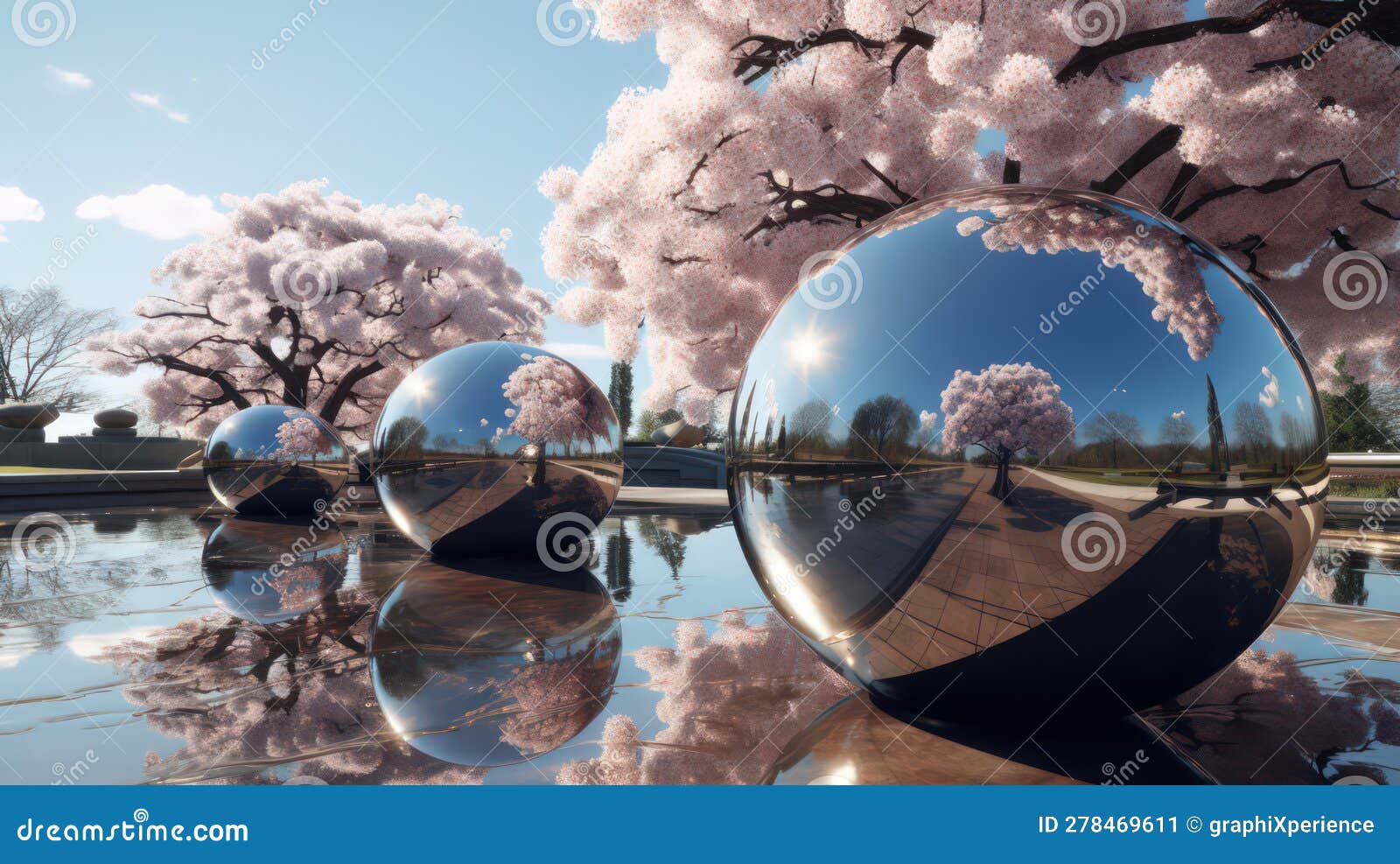 Circadian Reflections Mirrored Spheres Artwork Stock Illustration ...