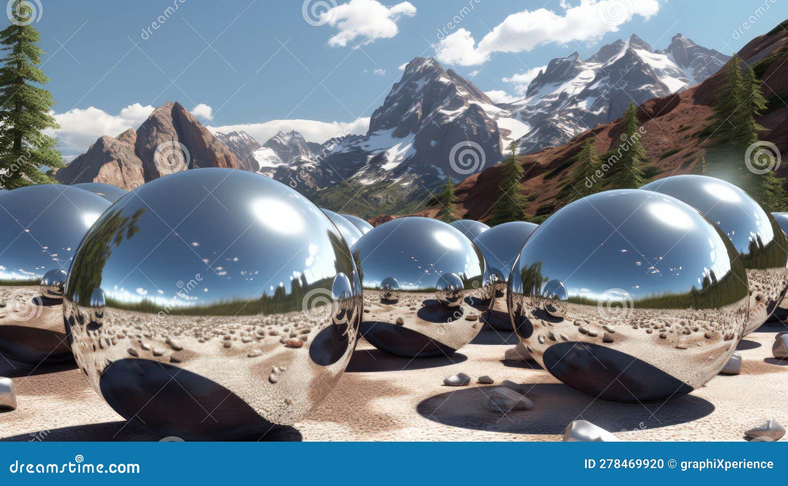 Circadian Reflections Mirrored Spheres Artwork Stock Illustration ...