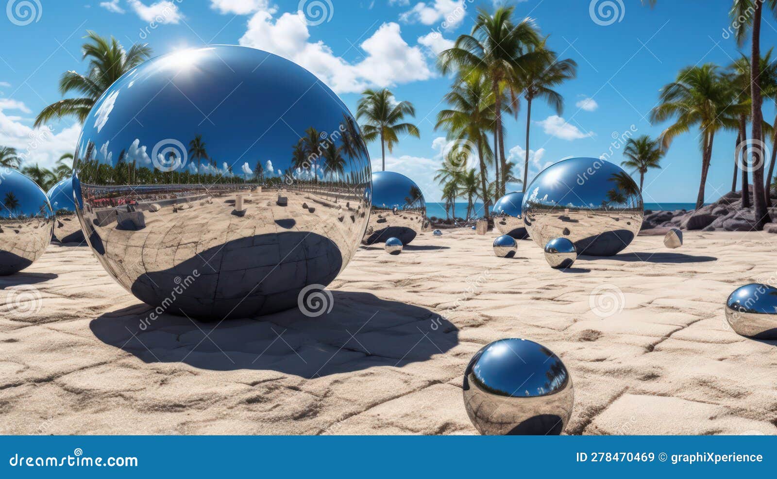 Circadian Reflections Mirrored Spheres Artwork Stock Illustration ...