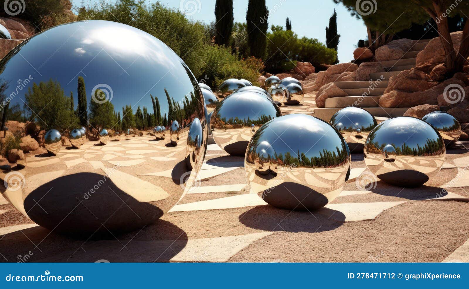 Circadian Reflections Mirrored Spheres Artwork Stock Illustration ...