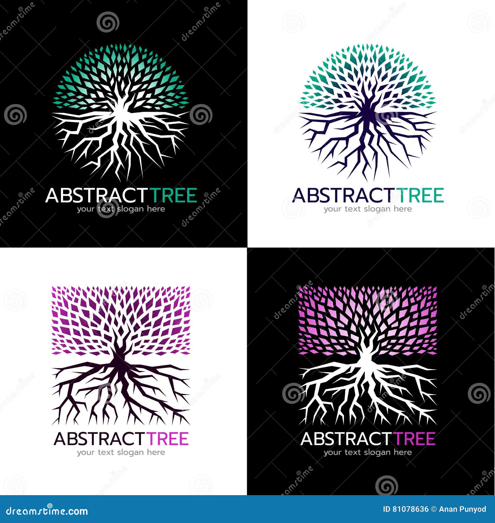 Circle Abstract Tree Logo and Square Abstract Tree Logo Vector Art ...