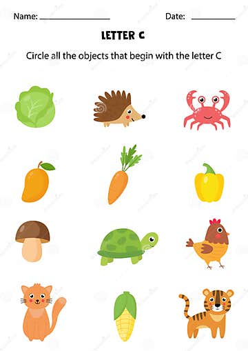 Letter Recognition for Kids. Circle All Objects that Start with C ...