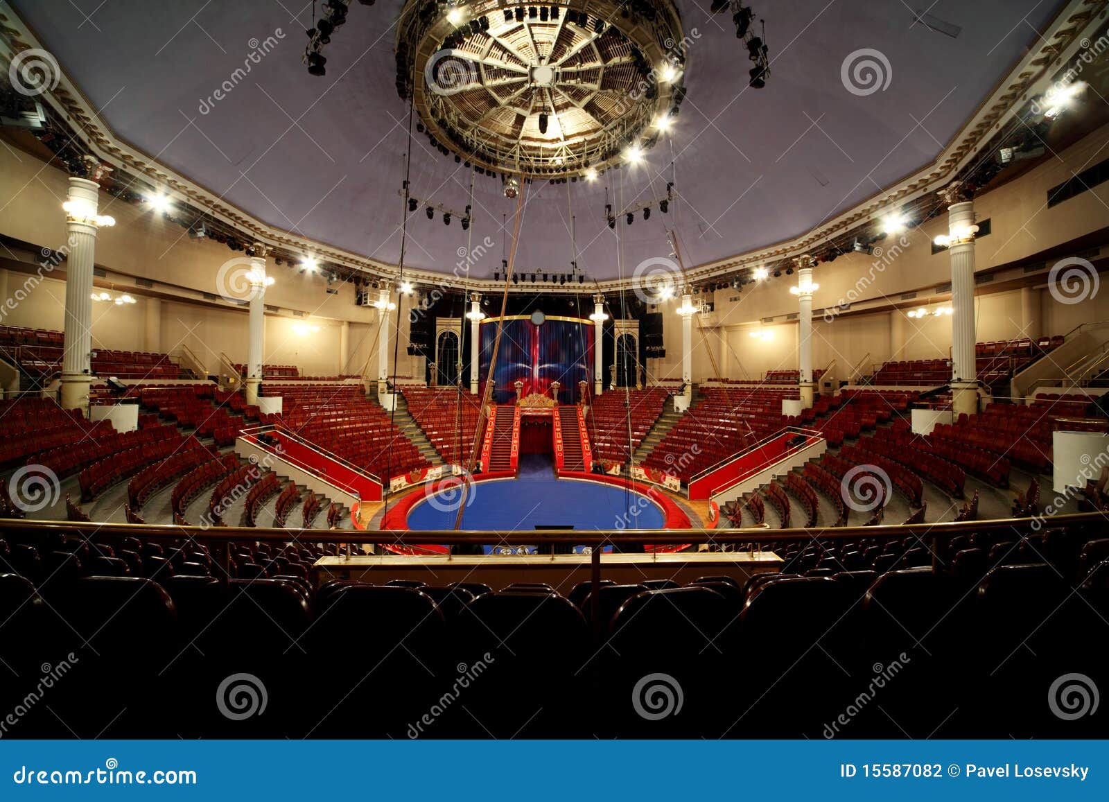 Circle Arena in Circus Lamps Turned on Stock Photo - Image of projector ...