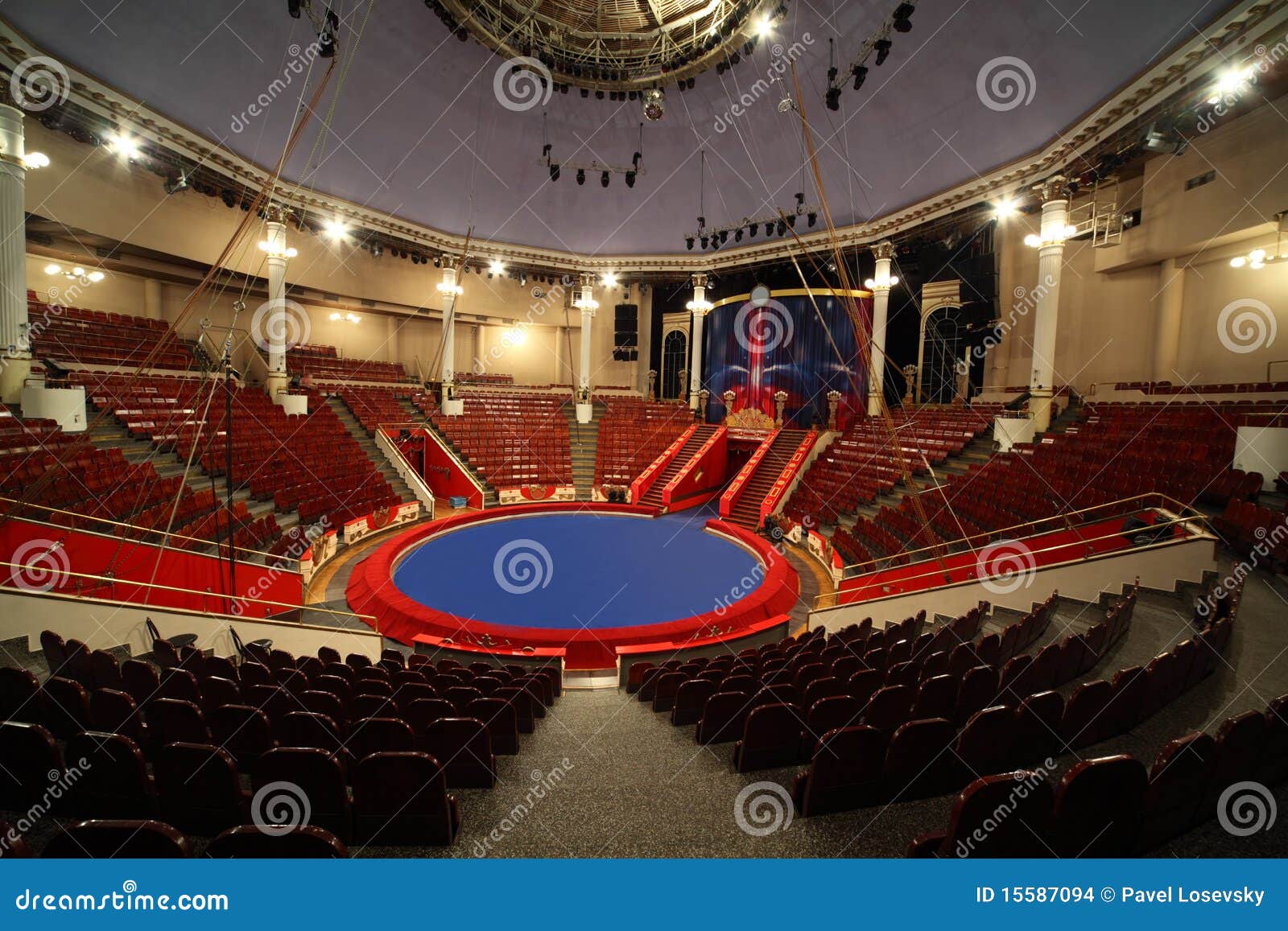 Circle Arena in Circus Lamps Turned on Stock Photo - Image of projector ...