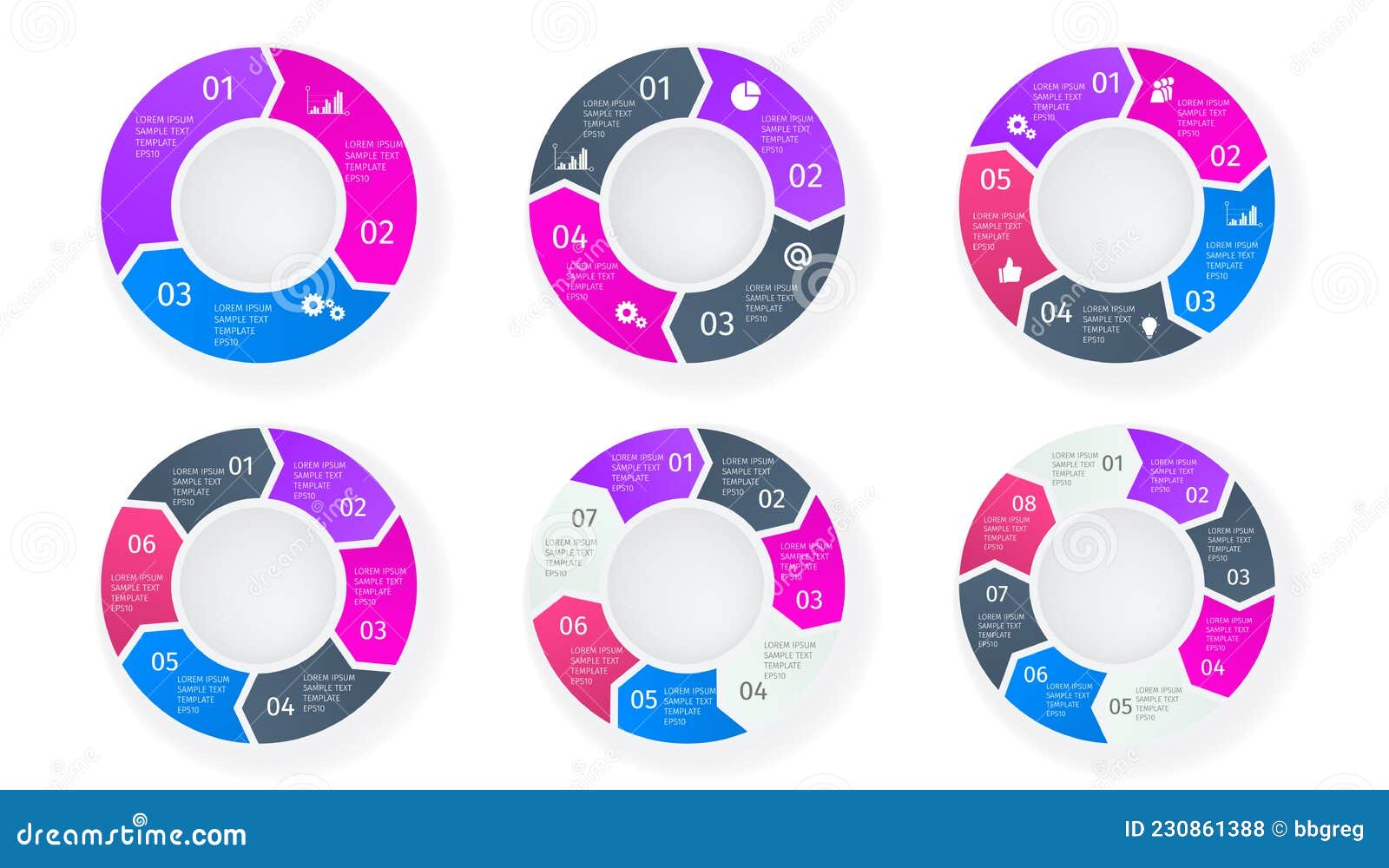 Circle Arrows Infographic Set in Modern Glowing Purple and Blue Color ...