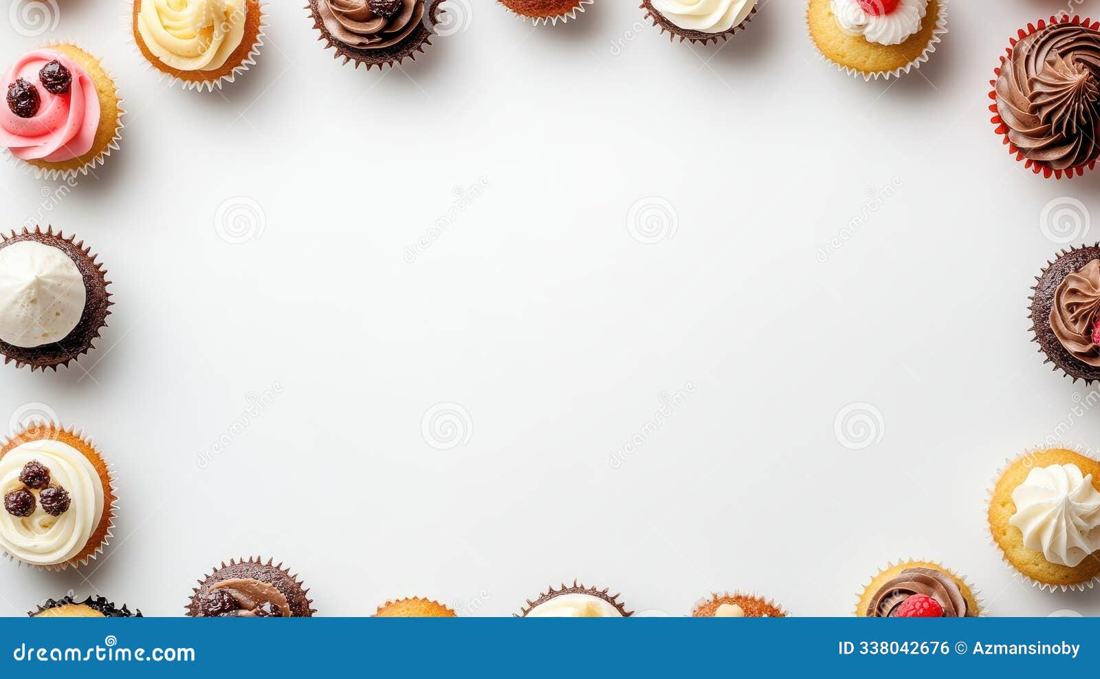 A Circle of Assorted Cupcakes Arranged on a White Background Stock ...