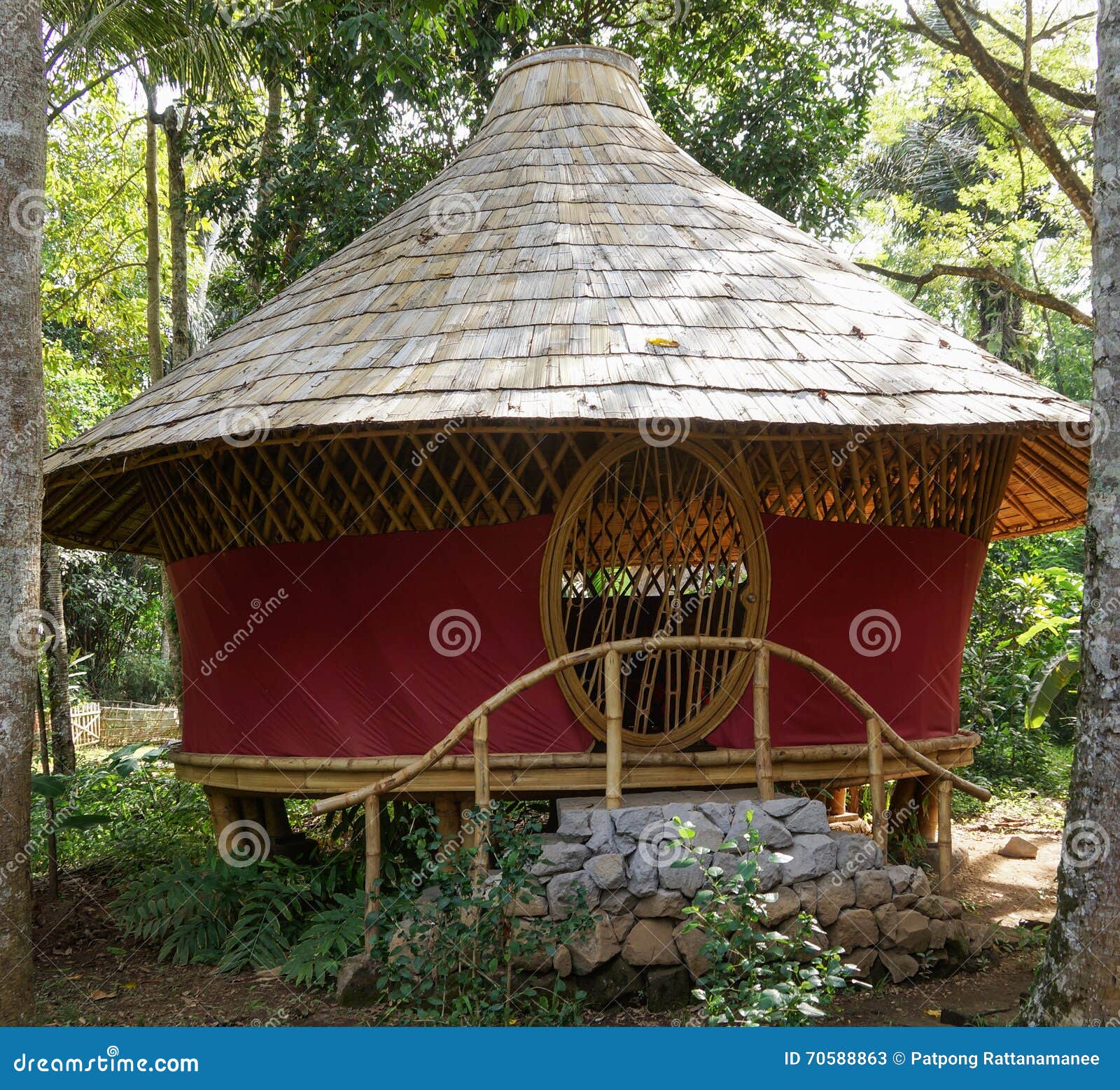 Circle bamboo hut in bali stock image. Image of asia - 70588863