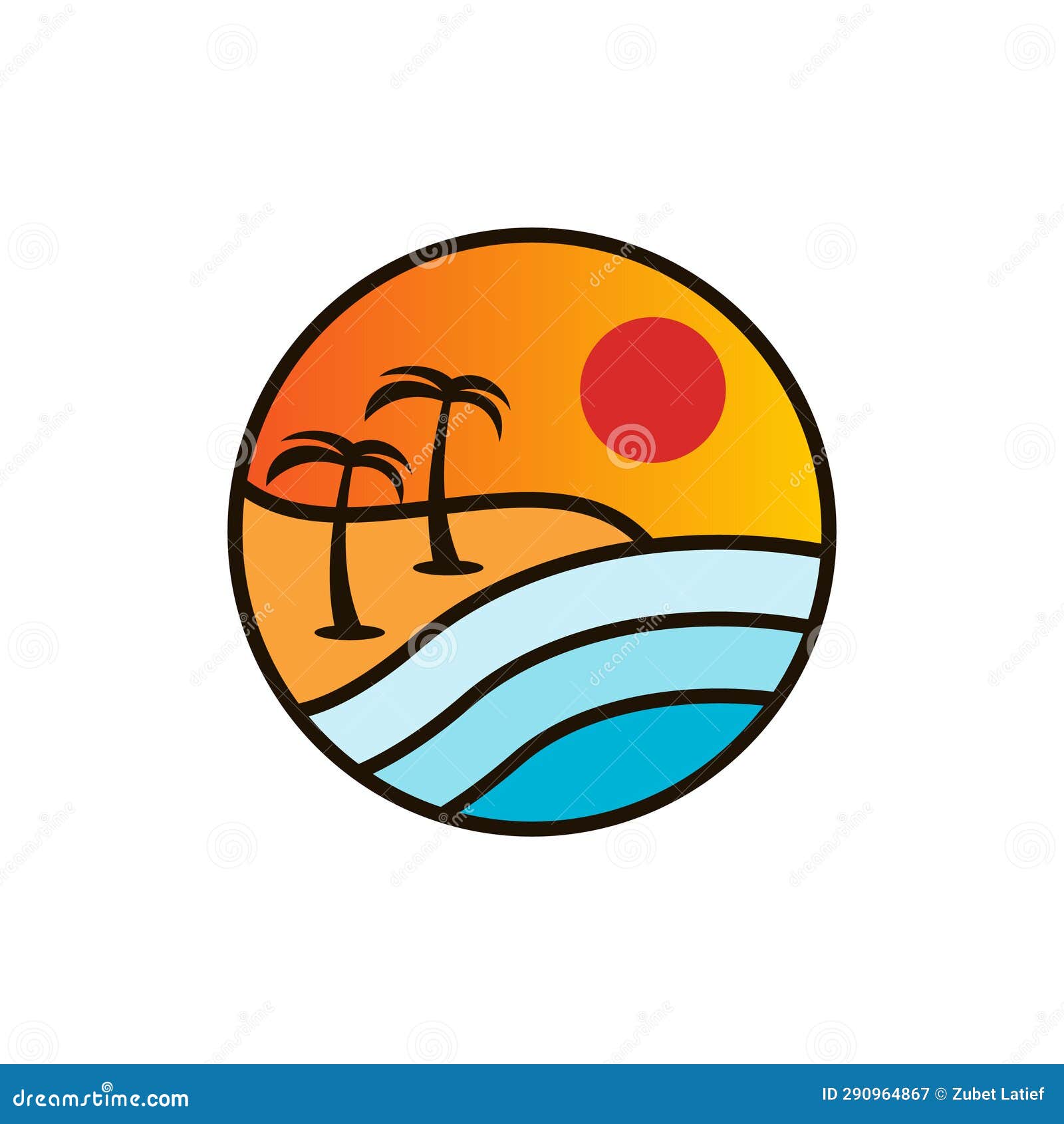 Circle Beach Sea Sunset Tour Travel Logo Template Vector Illustration ...
