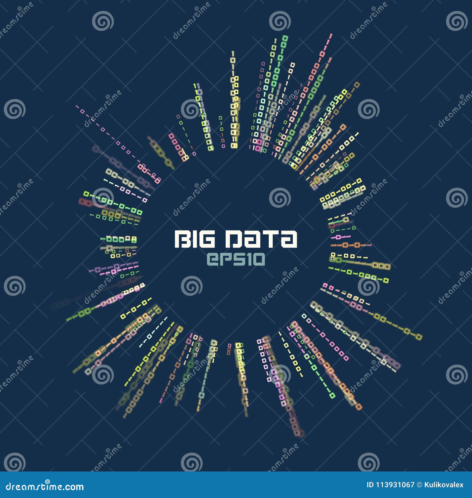 Circle Bigdata Abstract Vector Background. Digital Columns of ...