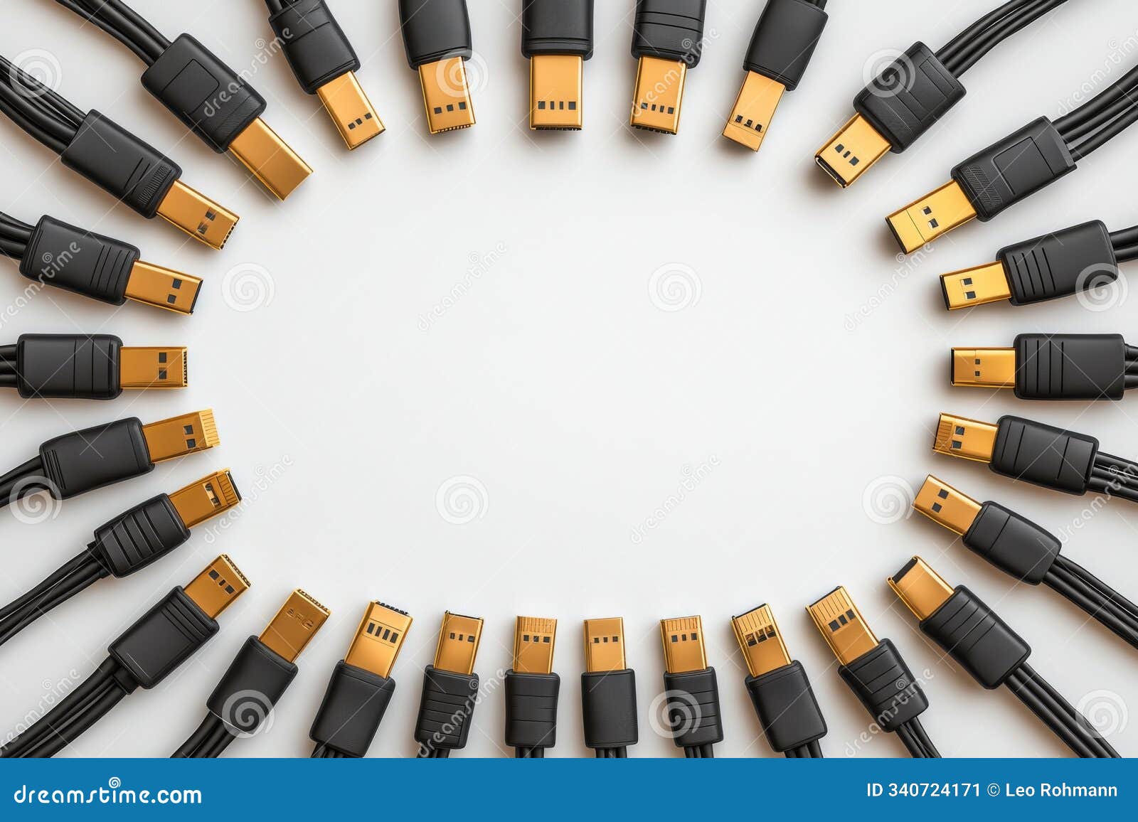 Circle of Black and Gold Network Cables with Visible Connectors ...
