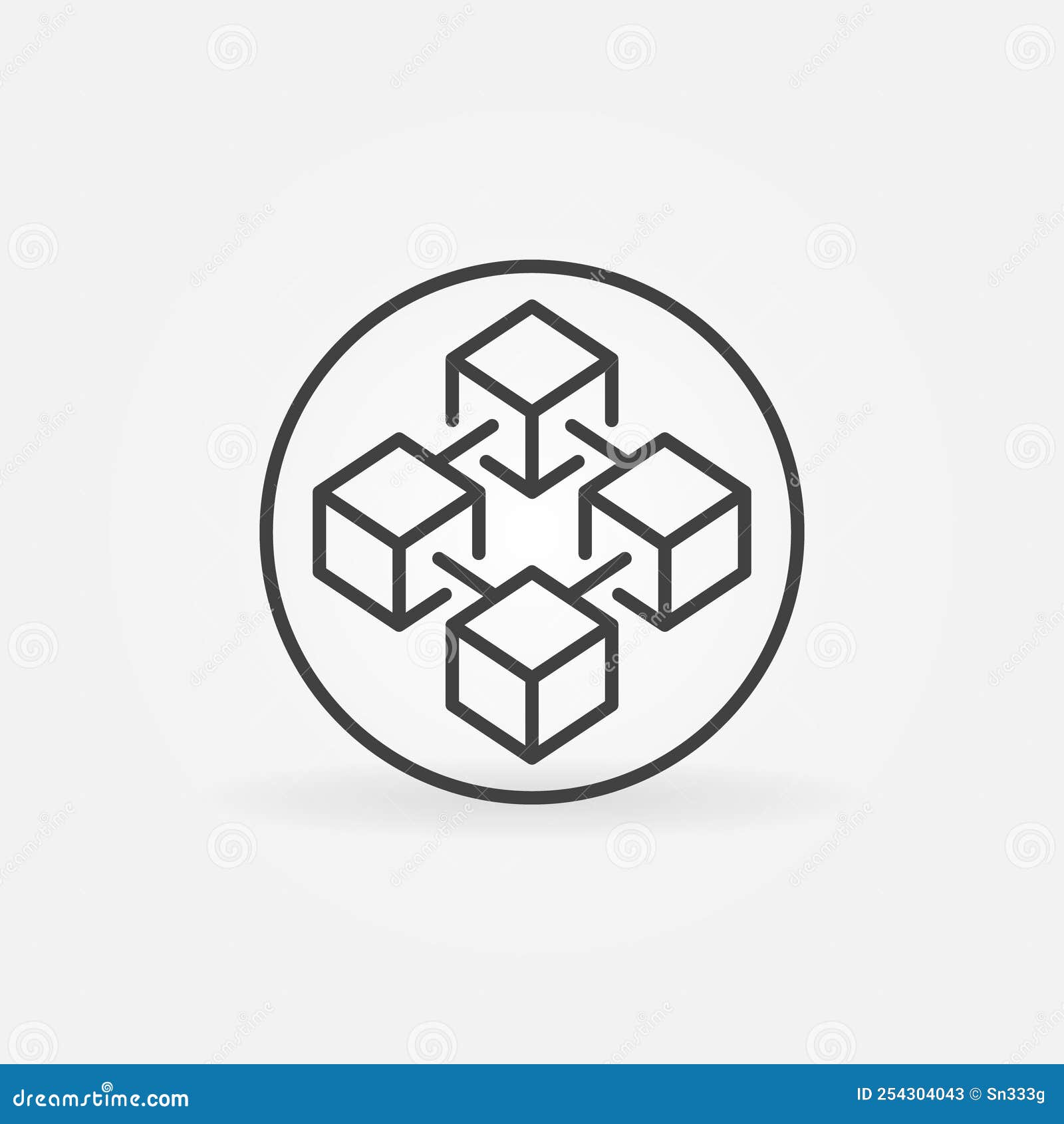 Circle With Blockchain Linear Vector Icon Four Connected Blocks Round