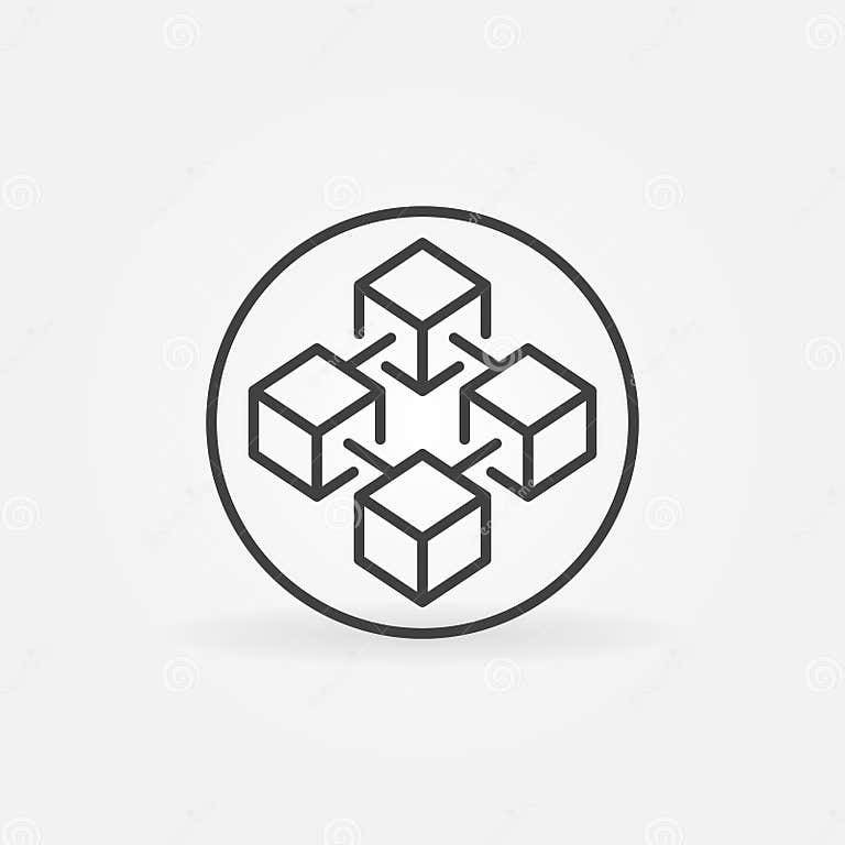 Circle with Blockchain Linear Vector Icon. Four Connected Blocks Round ...
