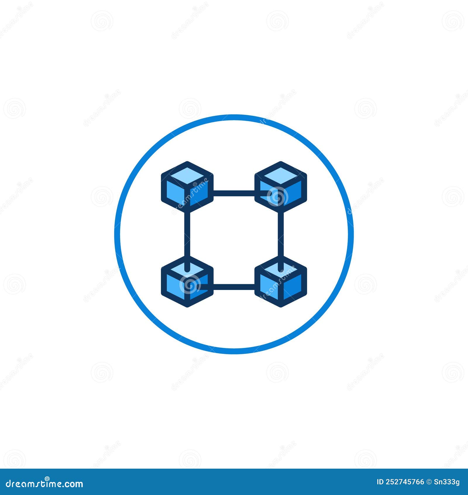 Circle with Blockchain Vector Blue Round Icon. Block Chain Concept Sign ...