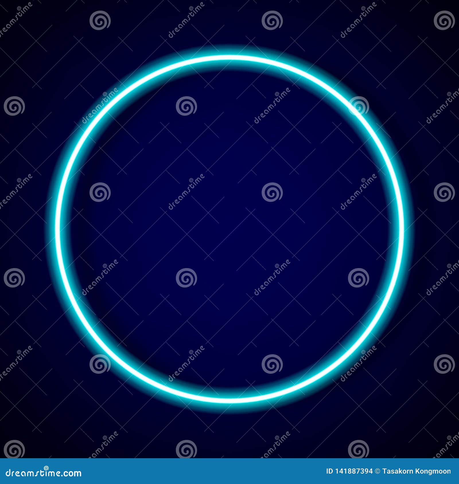 Circle Blue Neon Tube Frame with Shadow for Pattern and Design Stock ...