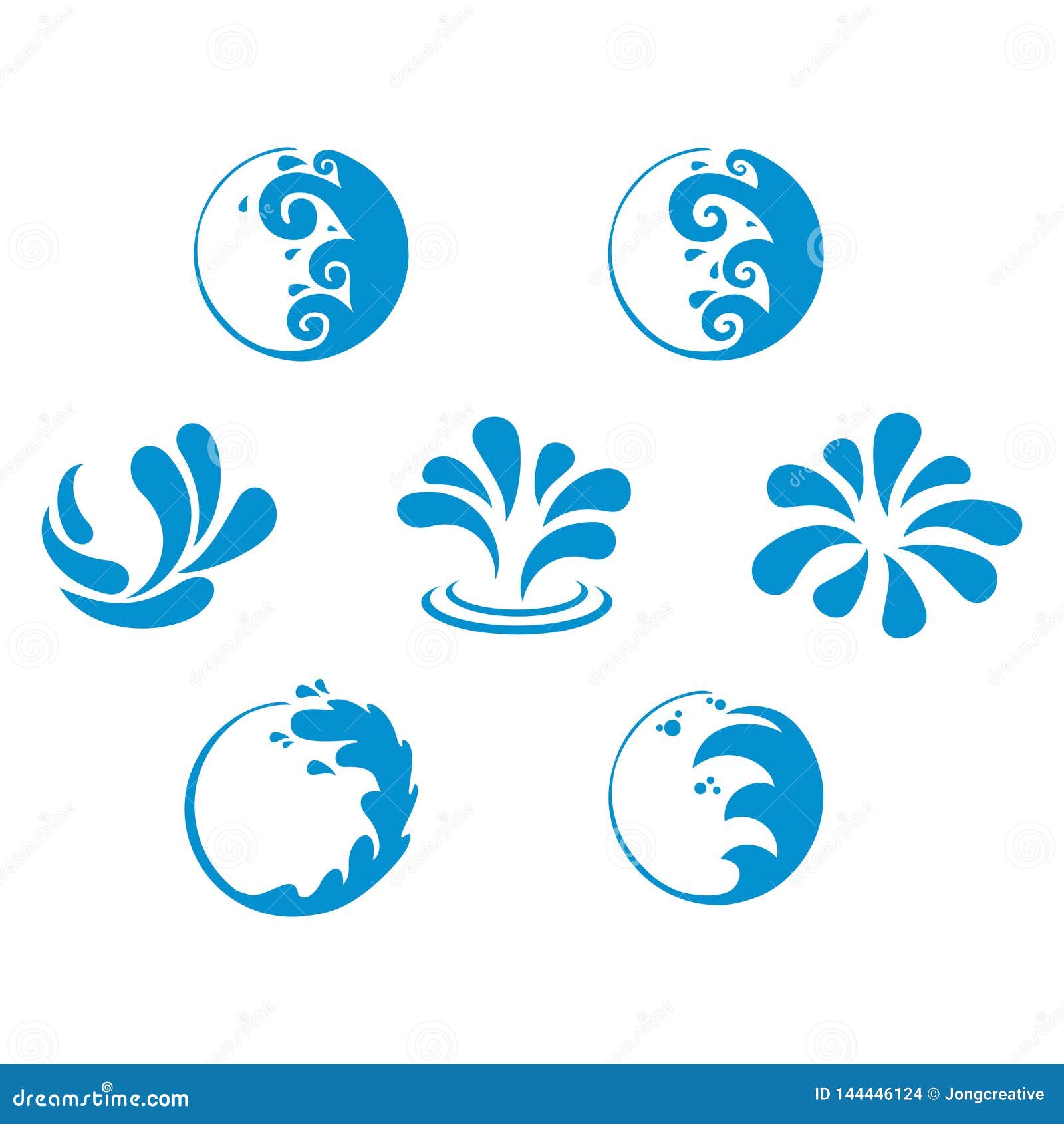 Circle Blue Water Wave Symbol Sign Collection Set Stock Vector ...