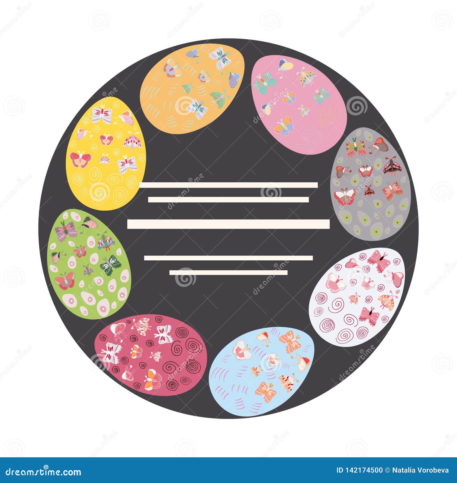 Easter Elements Round Flat Hand Drawn Frame. Stock Vector ...