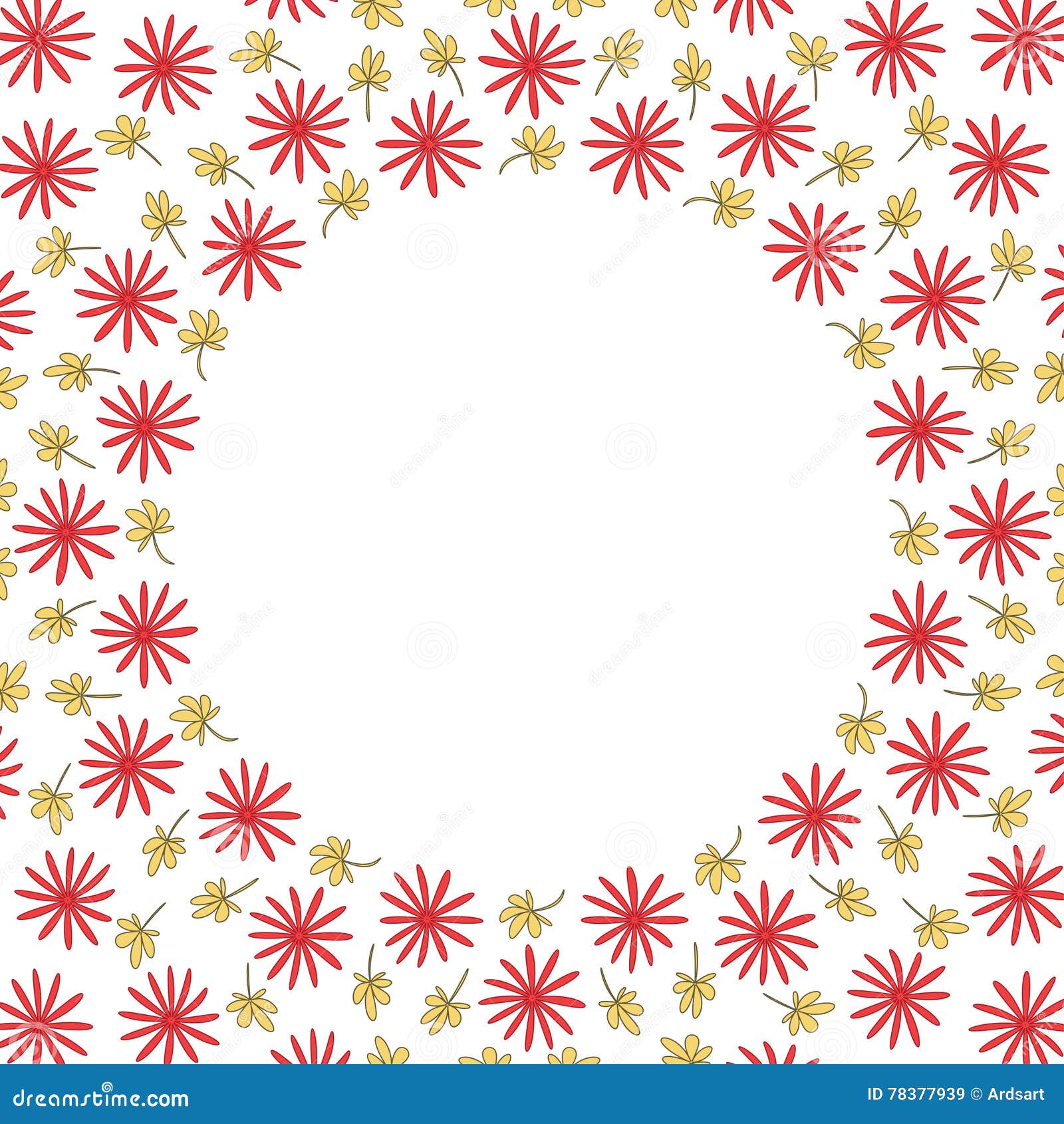 Circle Border Frame with Flowers and Leaves Stock Vector - Illustration ...