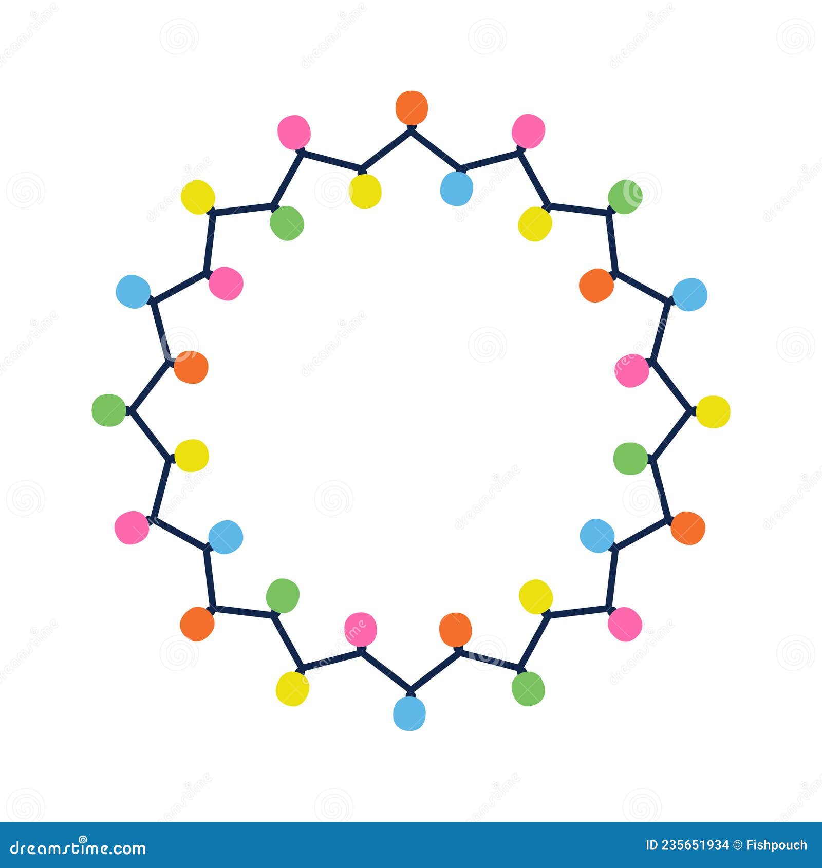 Circle Border Multicolored Christmas Lights String Isolated on White ...