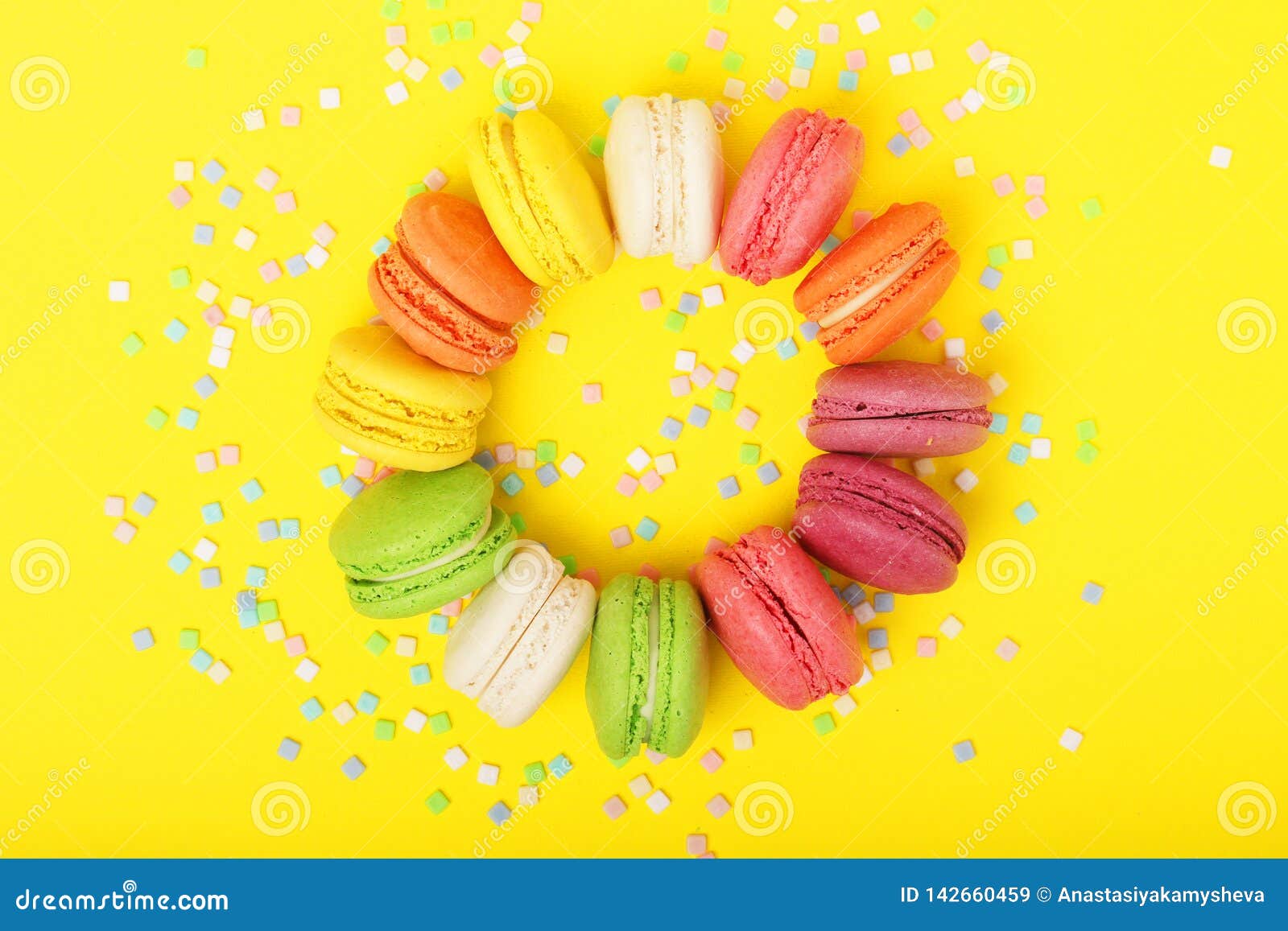 A Circle of Bright Different Macaroons Stock Image - Image of cake ...