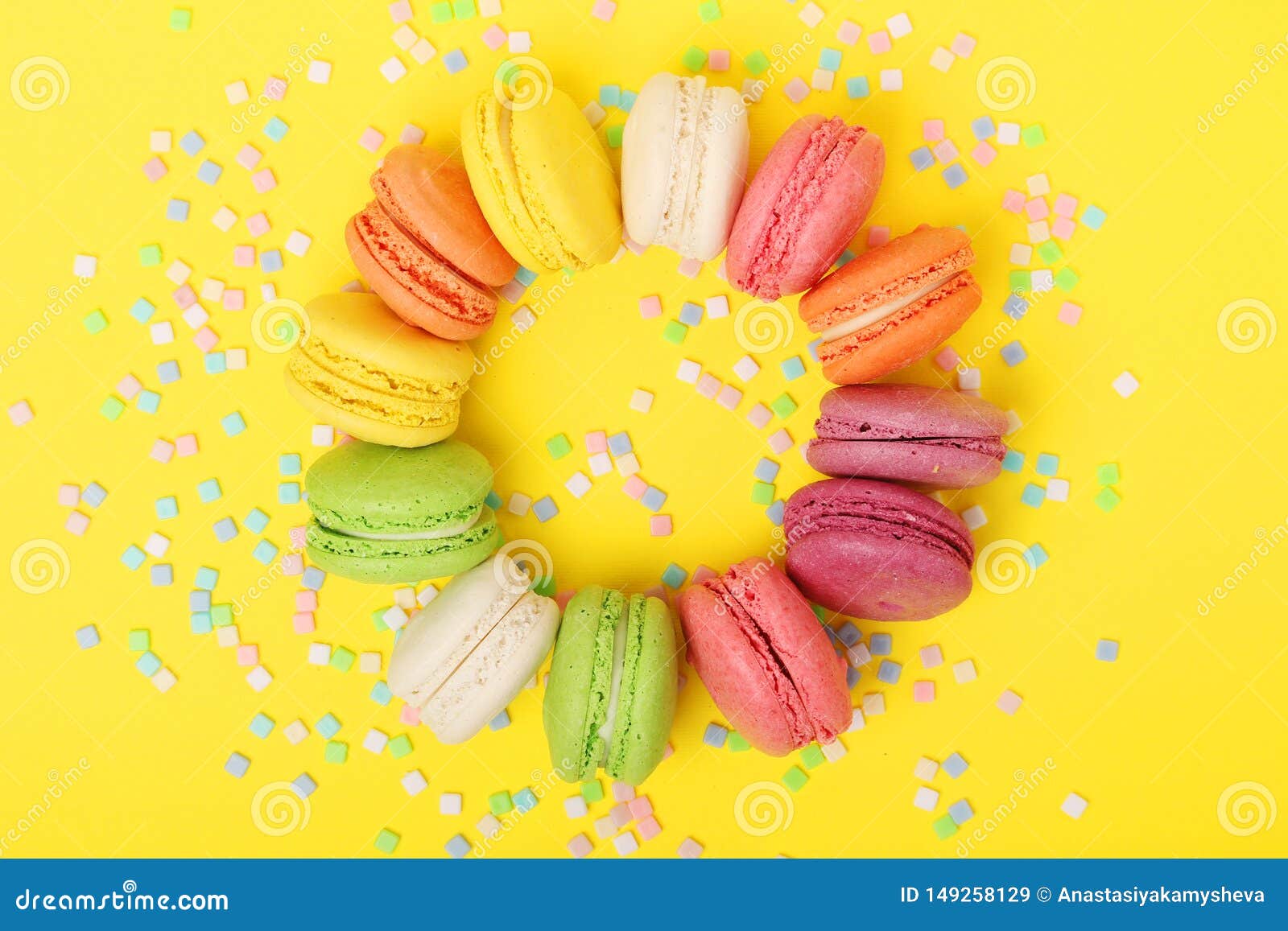 A Circle of Bright Different Macaroons Stock Image - Image of dessert ...