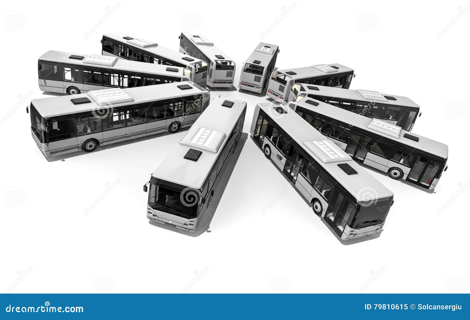 Circle of Buses on White Background Stock Illustration - Illustration ...