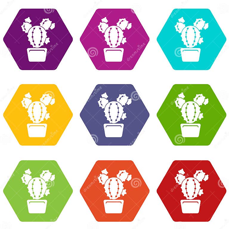 Circle Cactus Icons Set 9 Vector Stock Vector - Illustration of natural ...