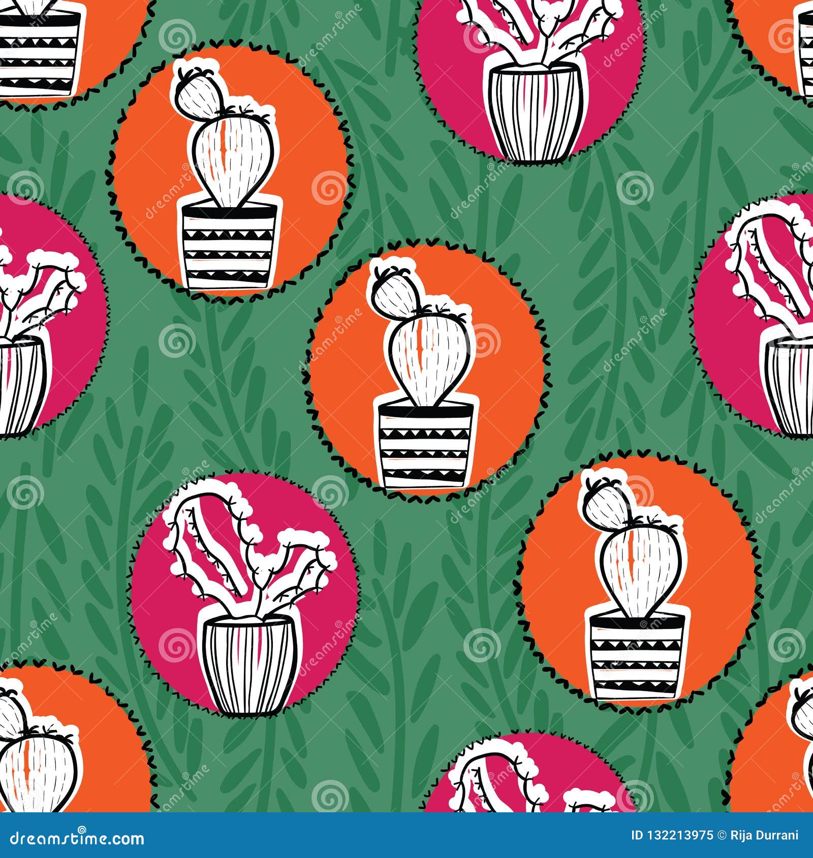 Circle Cactus Seamless Design Repeat Pattern Colorful Stock ...