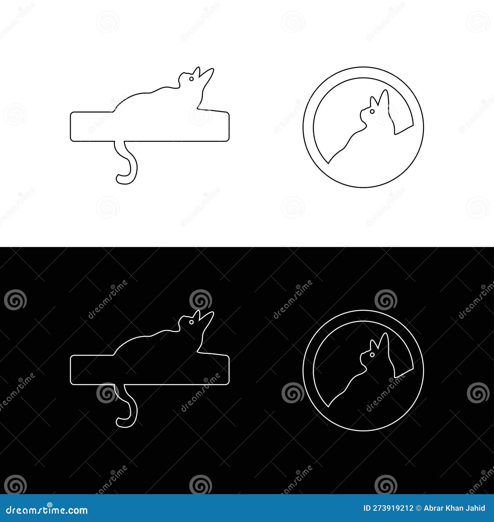Circle Cat Line Art Vector Logo Template Stock Vector - Illustration of ...