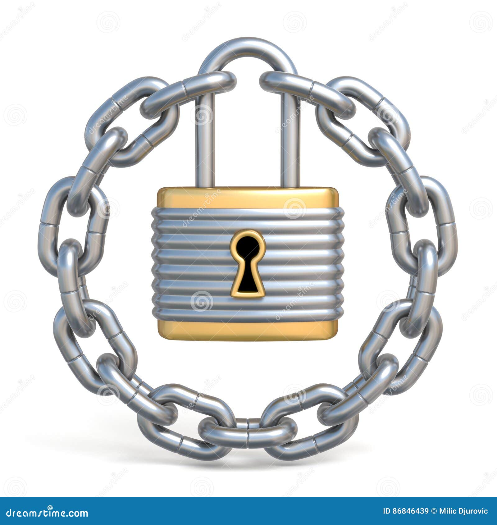 Circle chain with lock 3D stock illustration. Illustration of attach ...